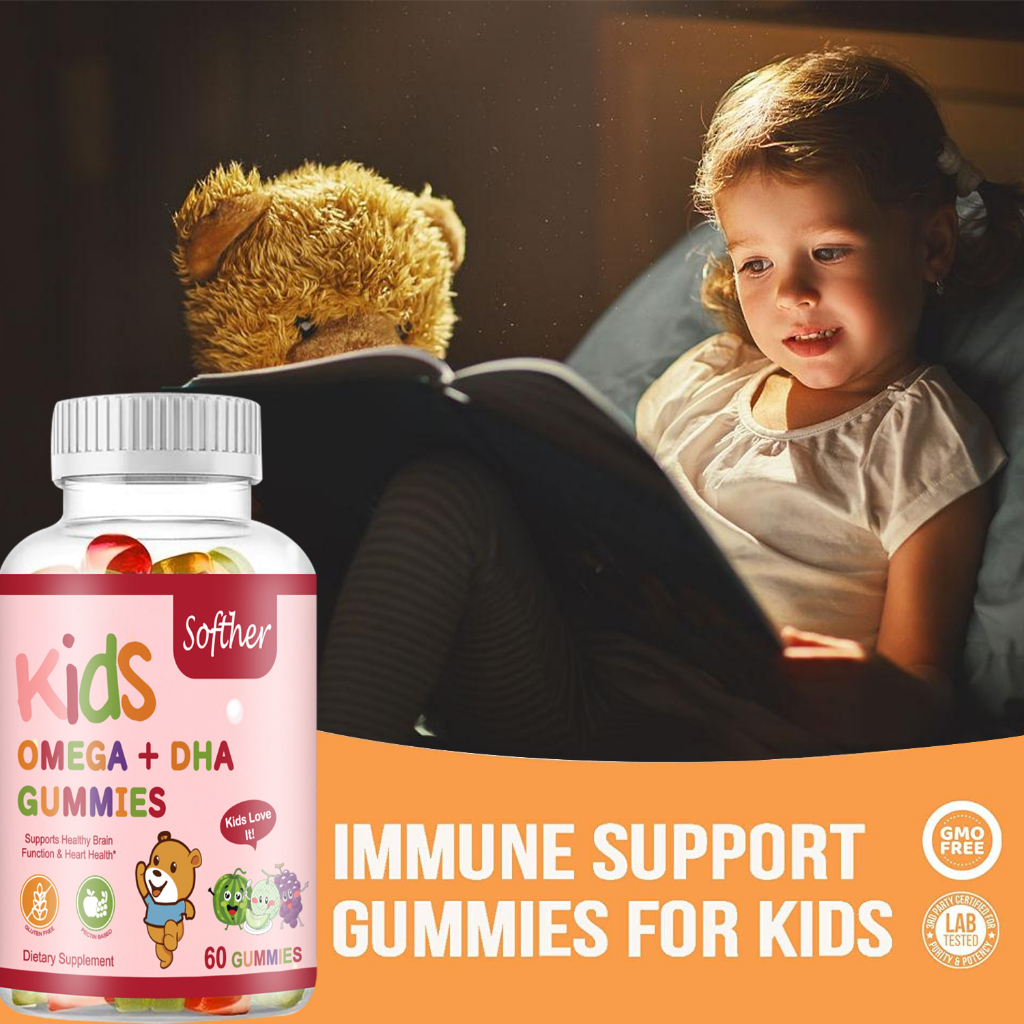 Softher OMEGA + DHA Gummies for Kids Vitamin D3 Baby Boost Immunity ...