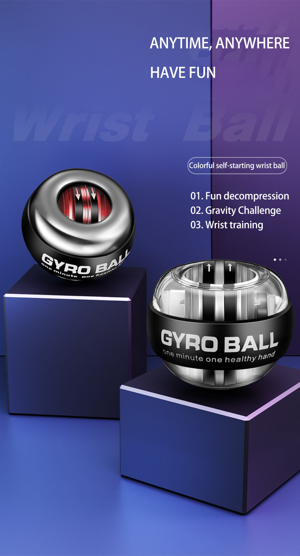 LED Wrist Power Hand Ball Hand Muscle Force Trainer Gyroscope Vibrating ...