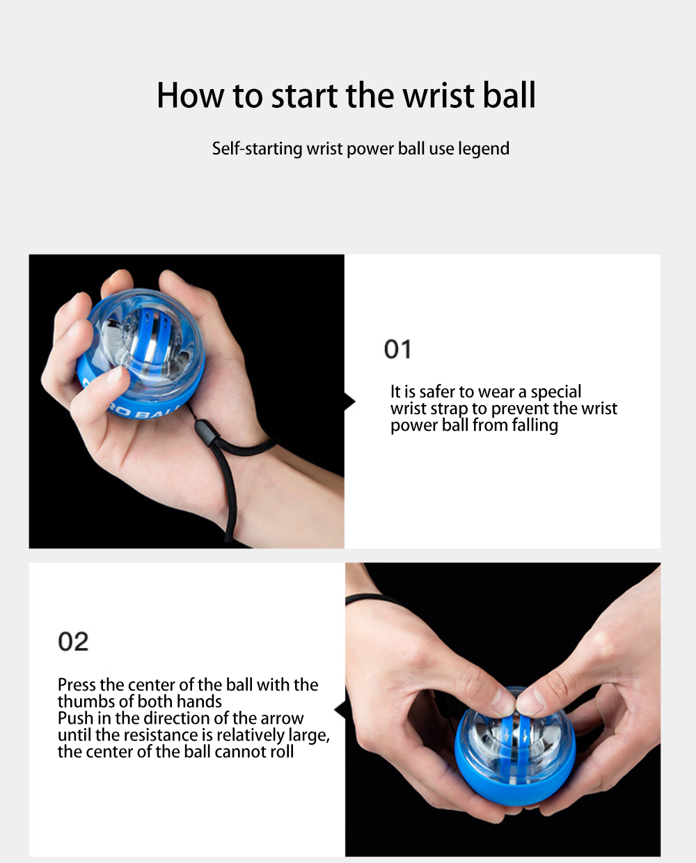 LED Wrist Power Hand Ball Hand Muscle Force Trainer Gyroscope Vibrating ...