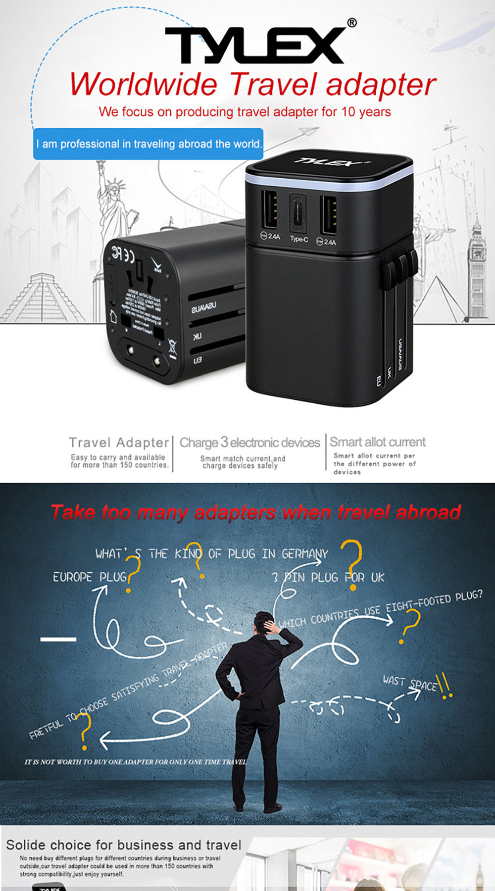 Tylex JY-302 3 USB Port Universal Plug Adapter (White) | Shopee Philippines