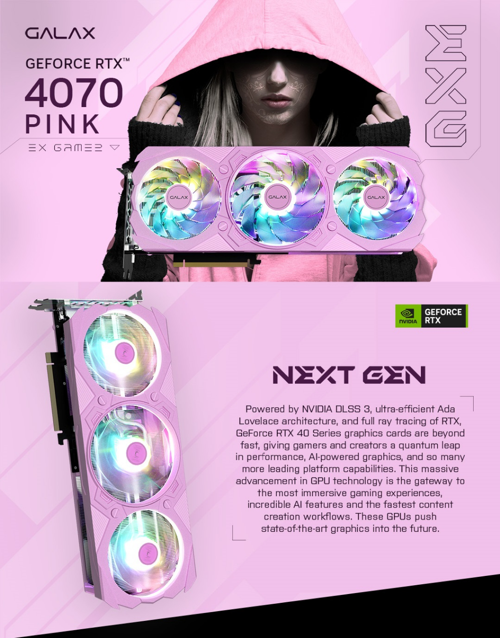 GALAX RTX4070 EX Gamer Pink 12GB GDDR6X 192-Bit DPx3/HDMI 2.1/DLSS 3 ...
