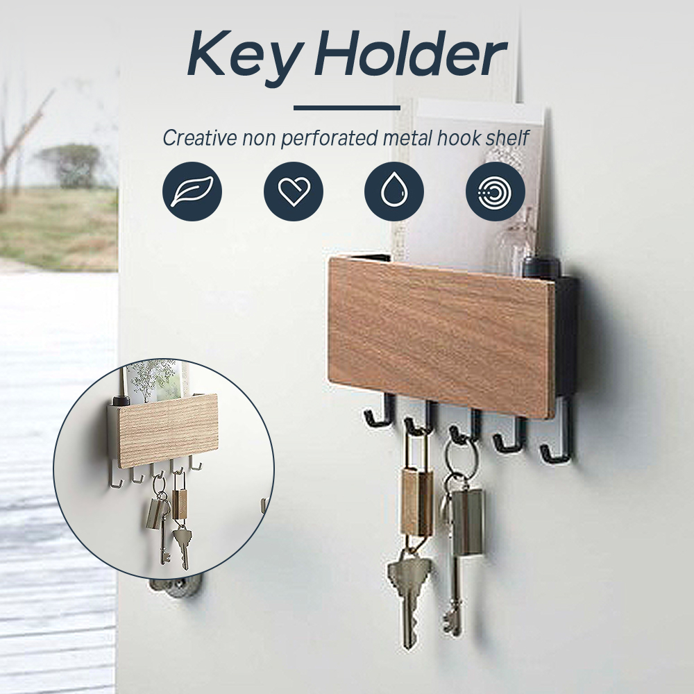 Wooden Key Hanger Wall Mounted Key Holder Organizer Vintage Wall Hook ...