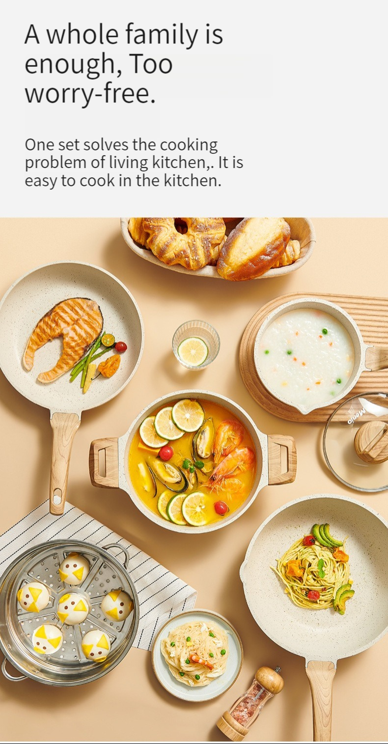 【LEUSE】Healthy non-stick cookware set - medical stone coating - 5 ...