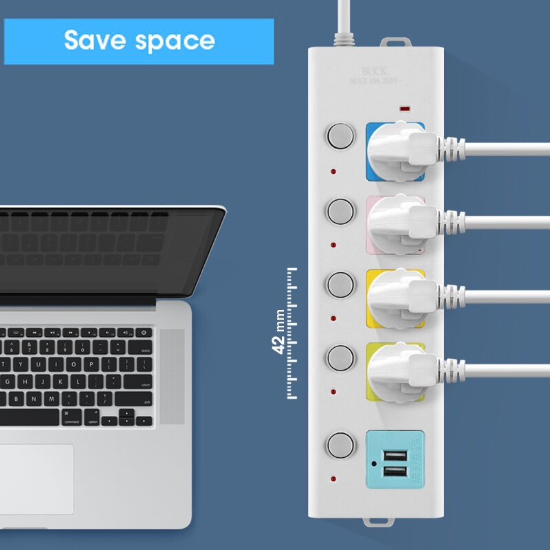 Zeus Multi-Function Socket Extension Outlet with 4 Power Socket AND 2 USB Ports 1.8 Meters Long ...