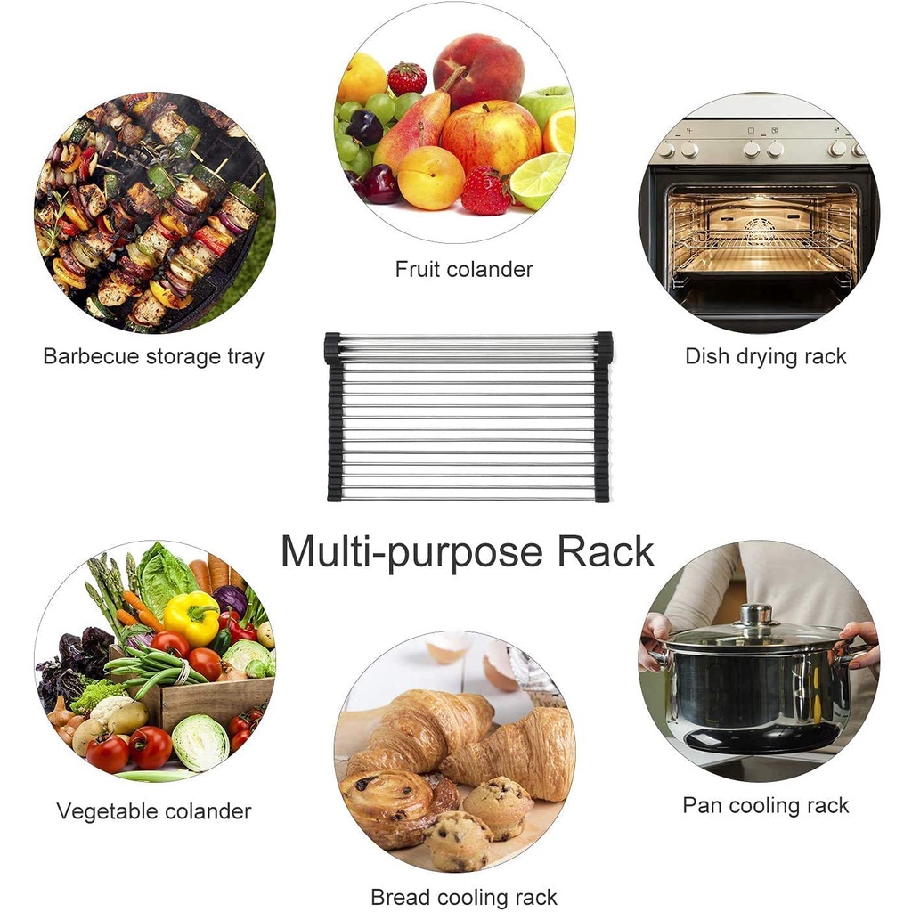 Roll-Up Kitchen Sink Rack Dish Drying Rack Over Sink Kitchen Shelf ...