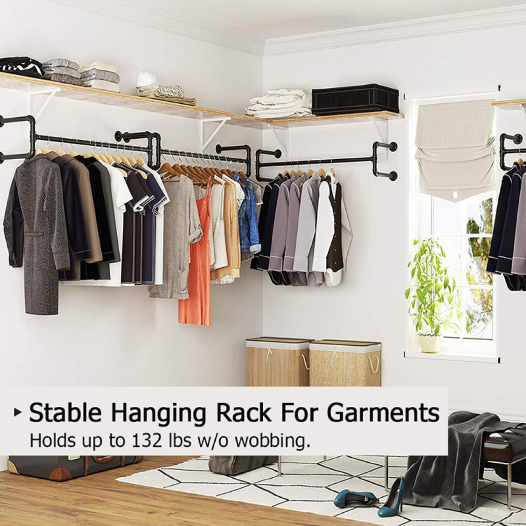 ATTICLIVING - Wall Mounted Clothes Hanging Organizer Rack Black Hanger ...