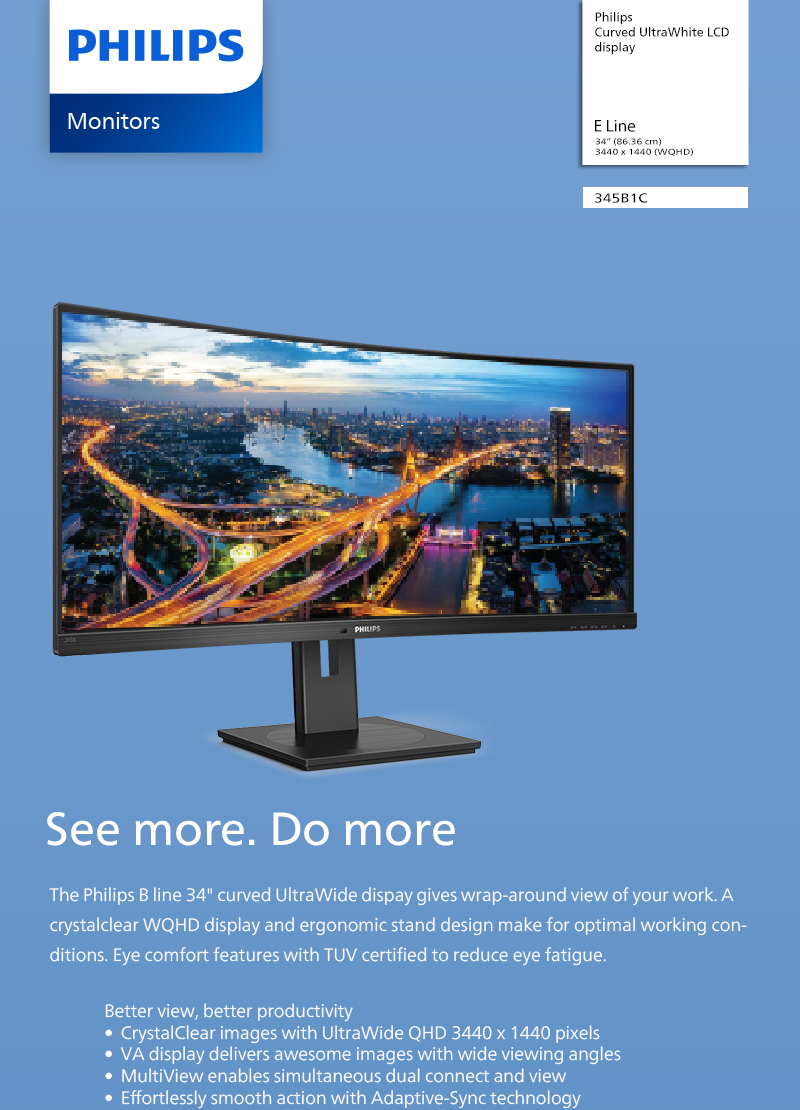 Philips 345B1C 34" Business Monitor Curved UltraWide LCD display ...