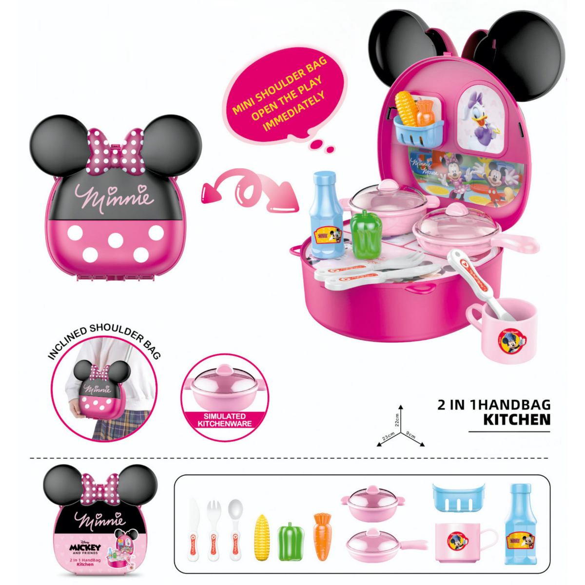 Disney Minnie 2 in 1 Handbag, Kitchen Small Satchel, Toy Purse for ...
