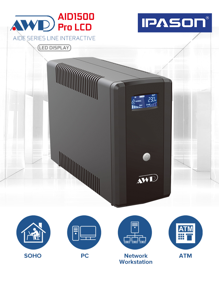 Ipason AWP AID1500 Pro LCD 900W-1500VA UPS with AVR Uninterruptible ...