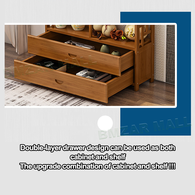 SUNNY BIERE Storage Rack With Drawer Bamboo 5Layers Household Wooden ...