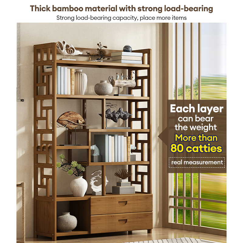 SUNNY BIERE Storage Rack With Drawer Bamboo 5Layers Household Wooden ...