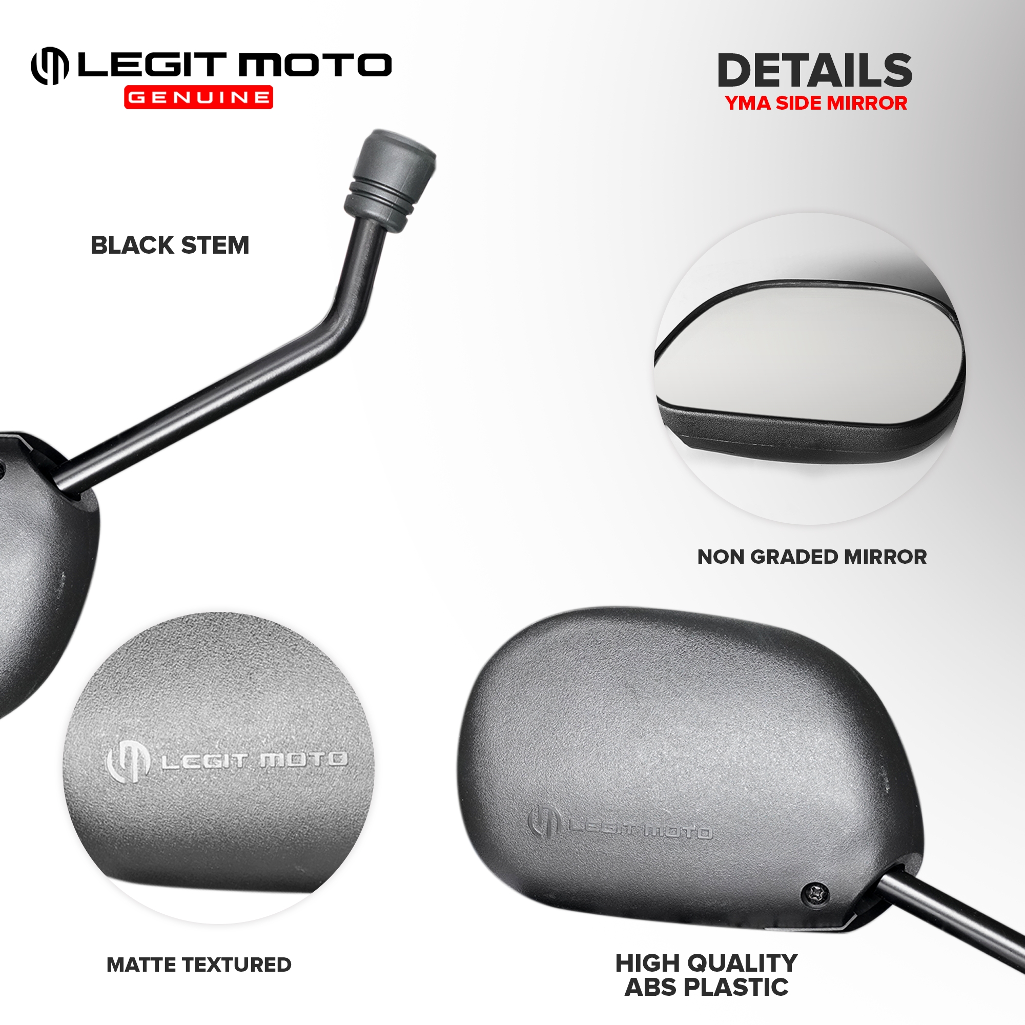 LEGITMOTO HONDA YAMAHA SIDE MIRROR CHROME/BLACK STEM ROTATABLE CLEAR ...
