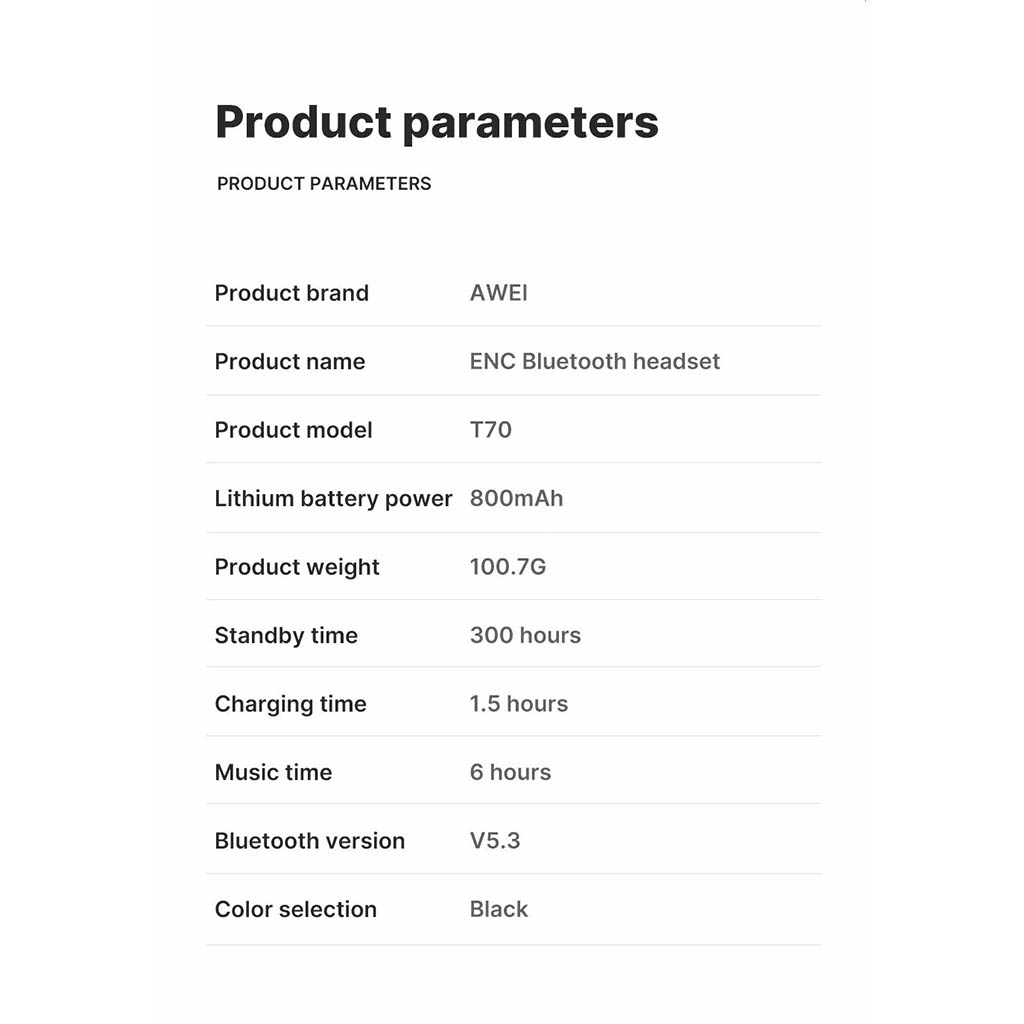 Awei T70 ENC Wireless Bluetooth V5.3 Earbuds With Charging Case ...