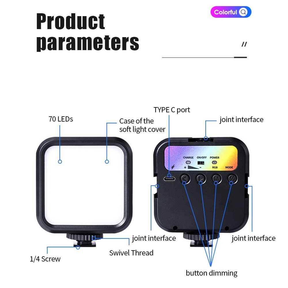 JEIFN Mini RGB LED Full-Color Video Light w/ 800Lm Brightness, 3000K to ...