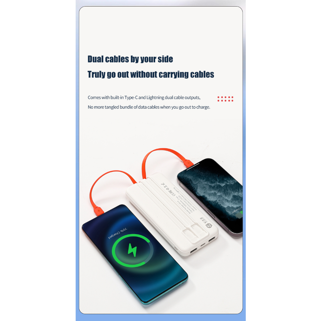 V2S PS10 2A 10000mAh Power Bank 2 Output 2 Input With Built-In Cable ...