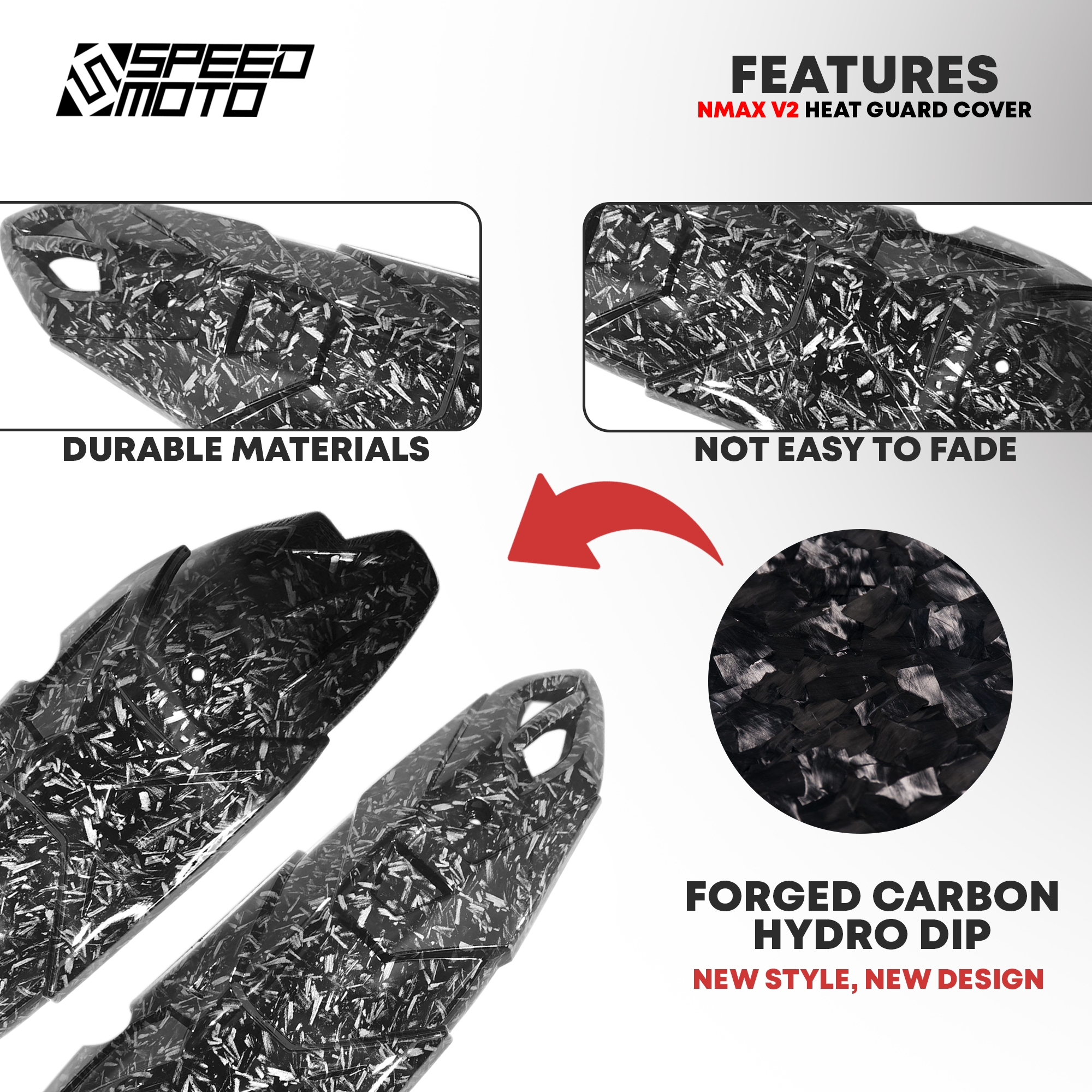 YAMAHA NMAX V2 V2.1 MUFFLER COVER HYDRO DIP FORGED CARBON HEAT GUARD ...