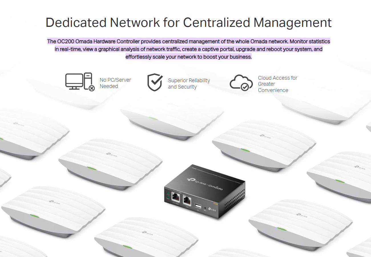 TP-Link OC200 Omada Cloud Hardware Controller Up to 100 Omada Devices ...