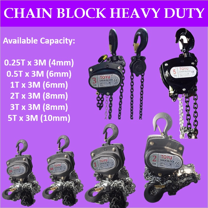 Chain Block Heavy Duty 3 Meters Chain Capacity 0.25 Tons - 2 Tons ...