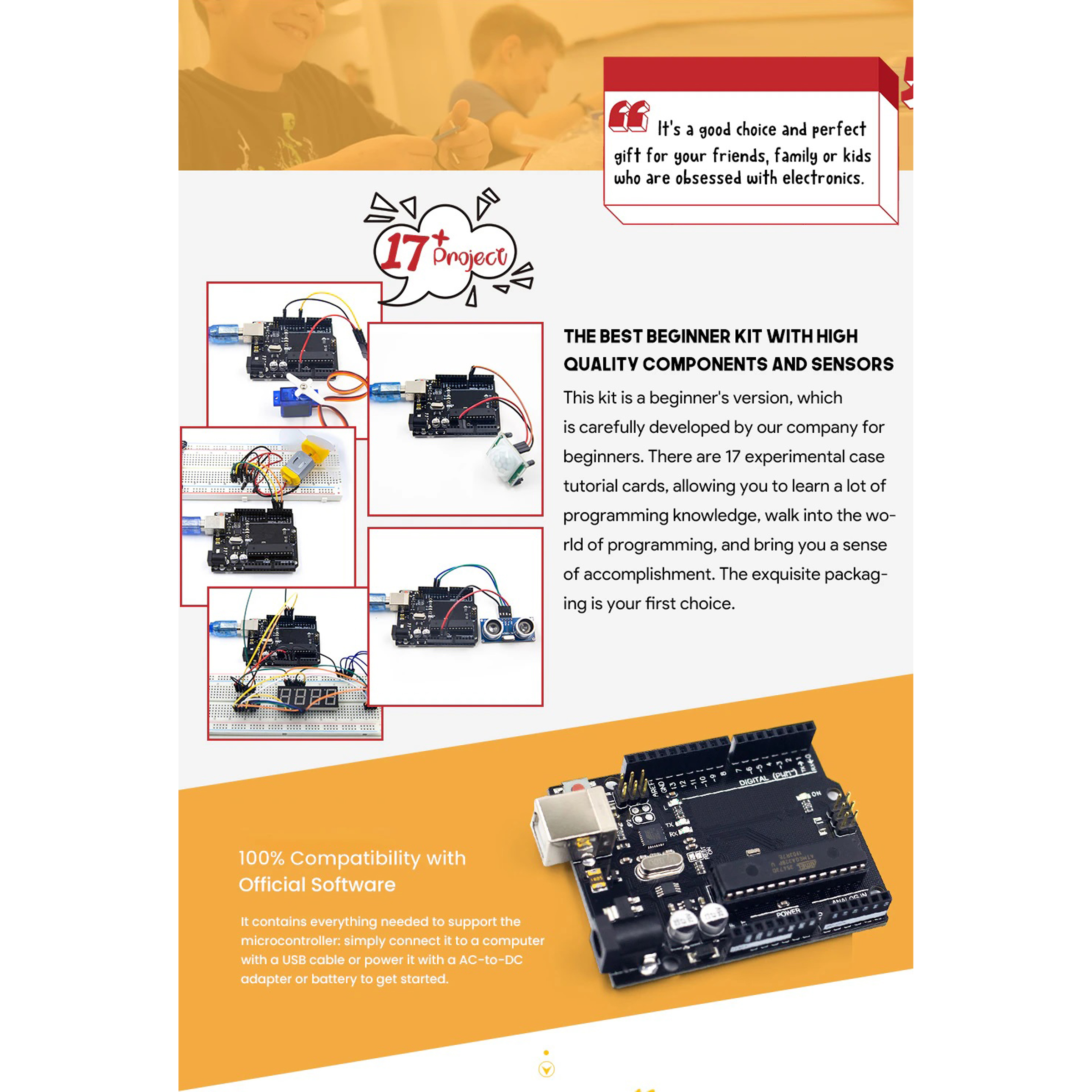 The Best Beginner Kit for Arduino with Tutorial Compatible w/ Arduino IDE |17 Projects Beginner ...