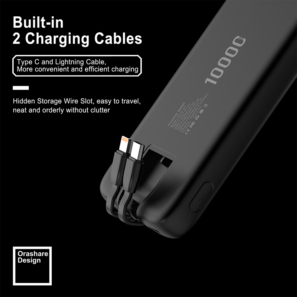 Orashare OH10 10000mAh Power Bank With Built-in Cable Large Smart ...