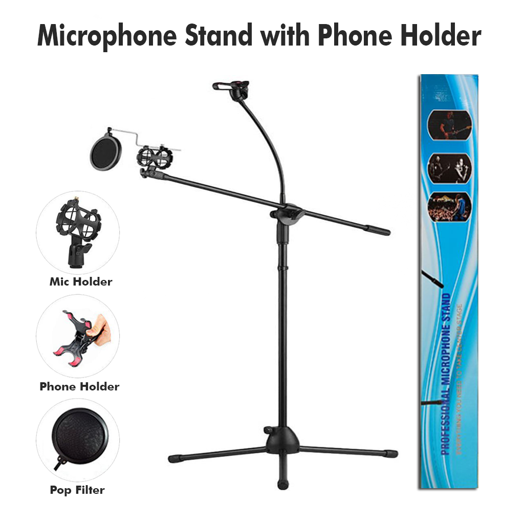 RIXTON Portable Microphone Stand Heavy Duty Adjustable Collapsible ...