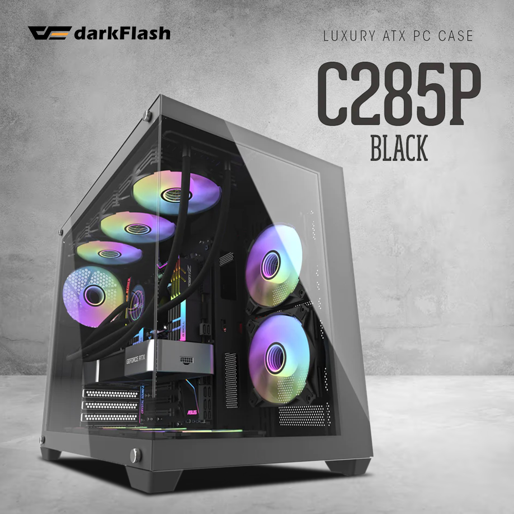 EasyPC| DarkFlash C285P pc case gaming| ATX |Tempered Glass| Black and ...