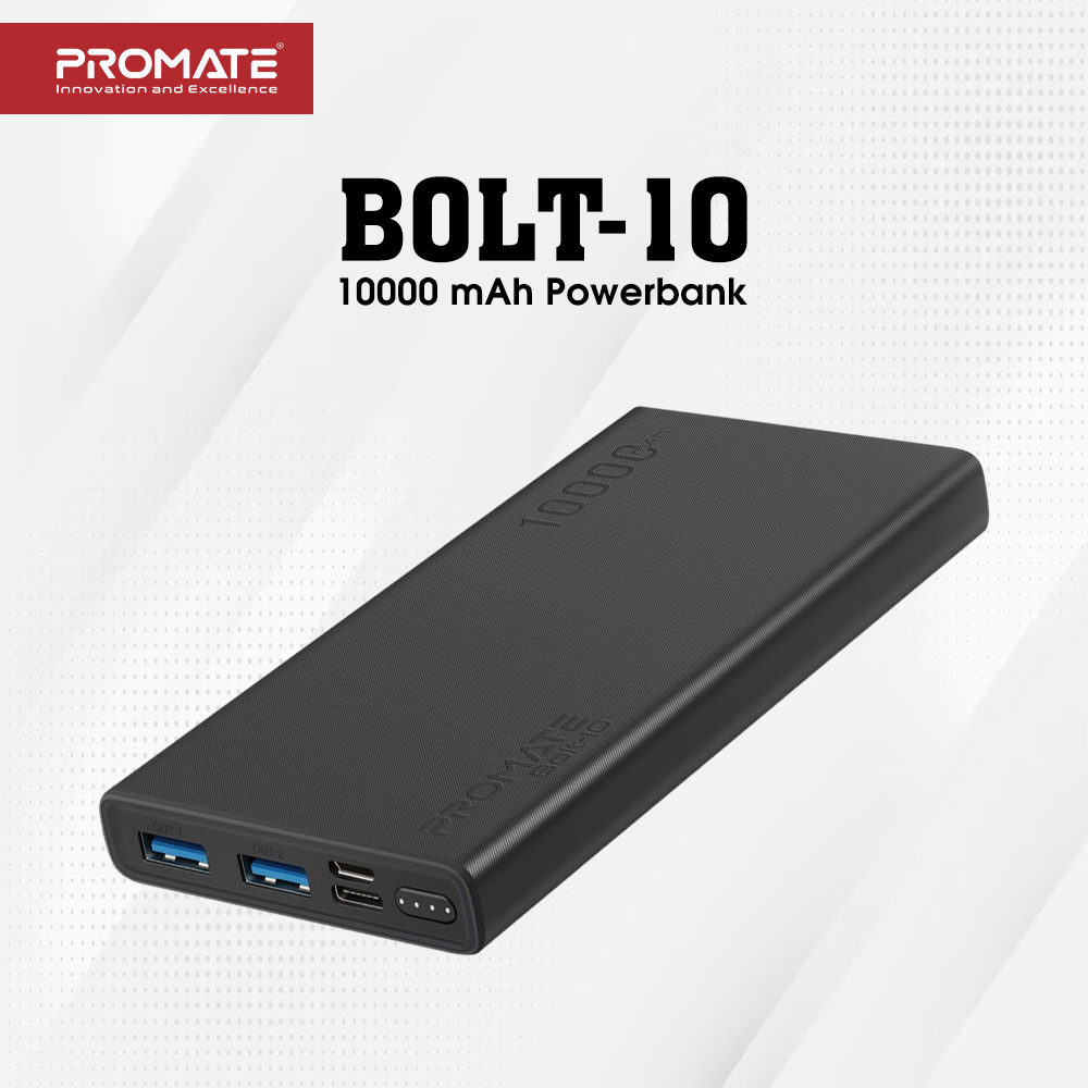 EasyPC| Promate bolt-10 10000 mAh powerbank| Dual input Ports| Black ...
