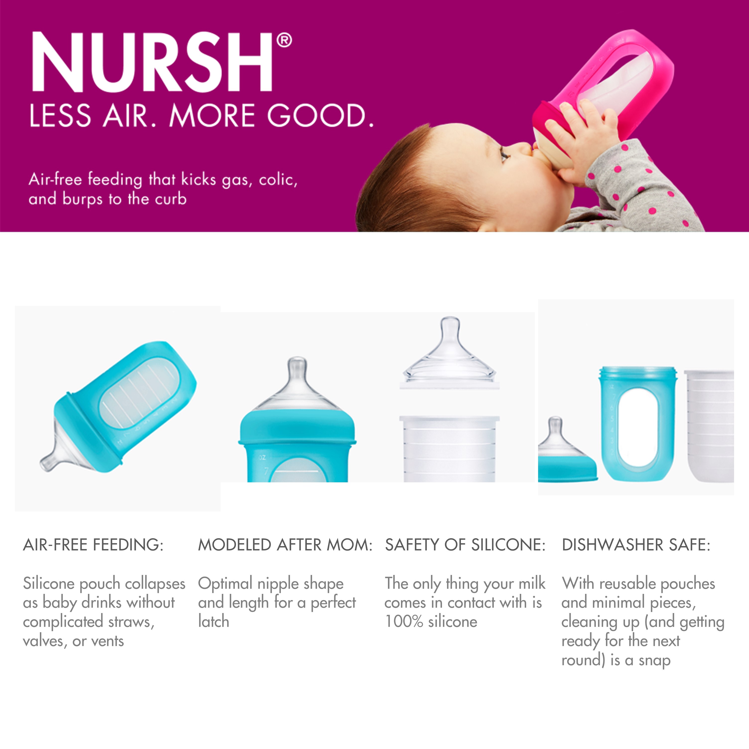 boon Nursh Reusable Silicone Pouches Bpa-Free 3 Pack 8oz / 236ml ...