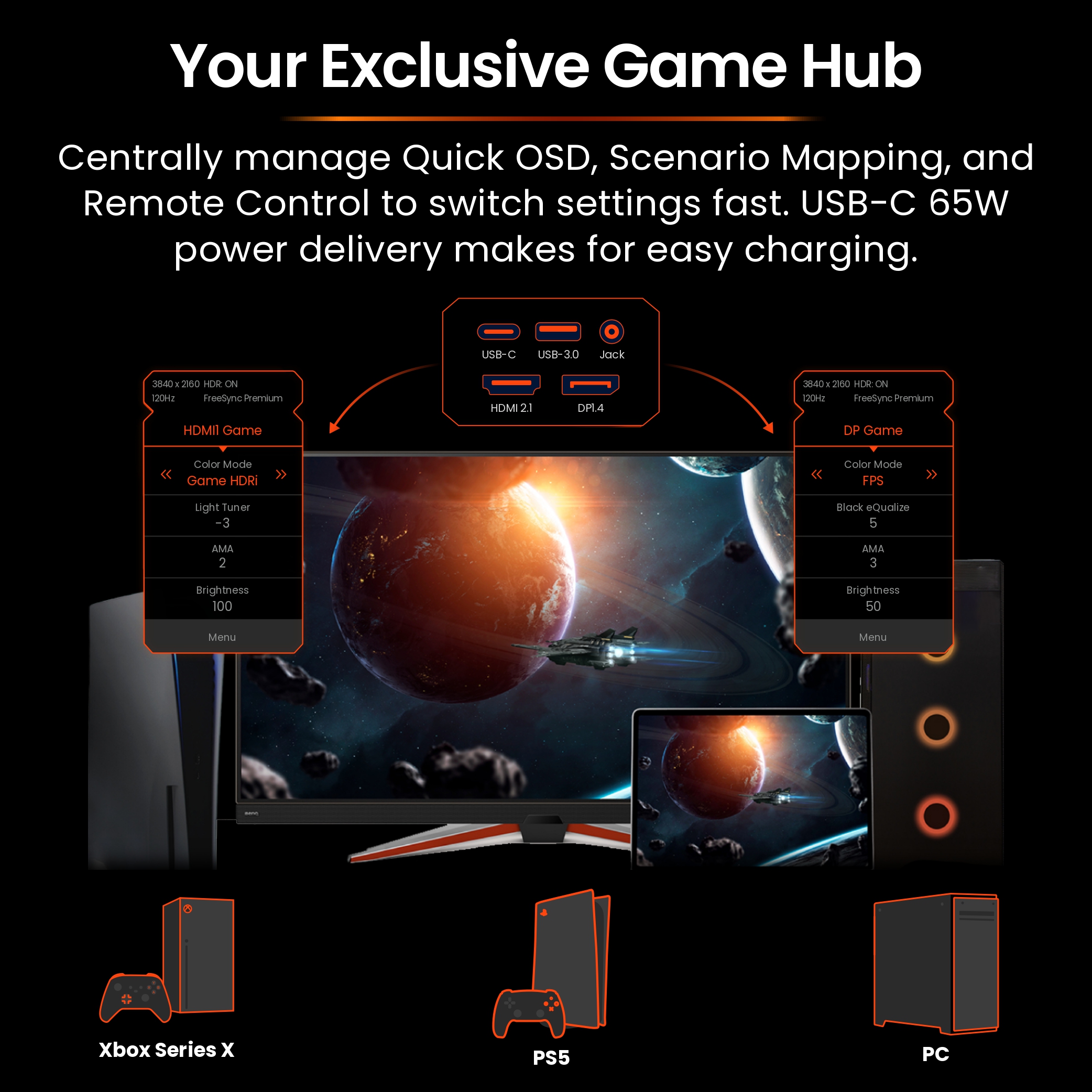 BenQ Mobiuz EX480UZ 3840x2160 4K 48" UHD OLED 120Hz 0.1ms FreeSync ...