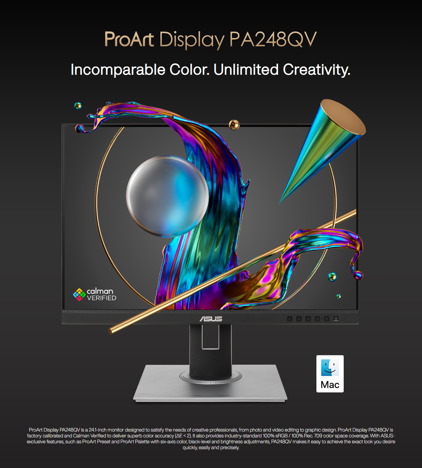Asus ProArt PA248QV 24" WUXGA 75Hz 5ms IPS Technology Ergonomic Stand ...