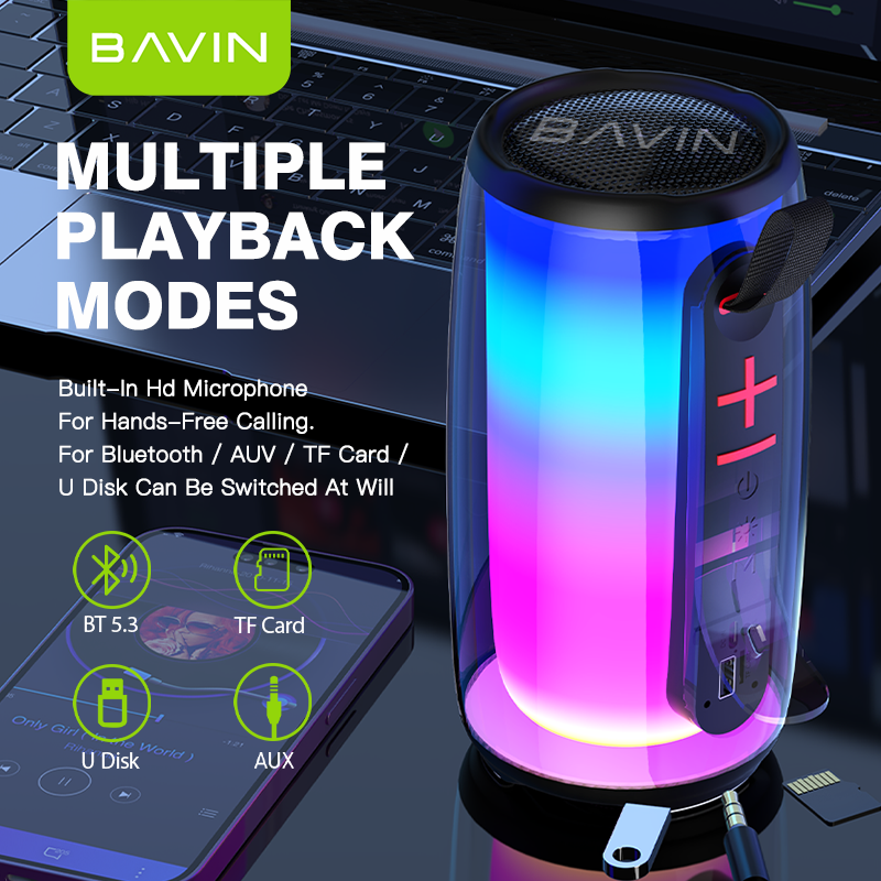 BAVIN BM08 HiFi Bluetooth Speaker Wireless W/12 RGB Night Light 2400mAh ...