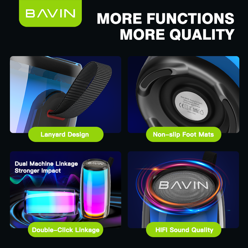 BAVIN BM08 HiFi Bluetooth Speaker Wireless W/12 RGB Night Light 2400mAh ...