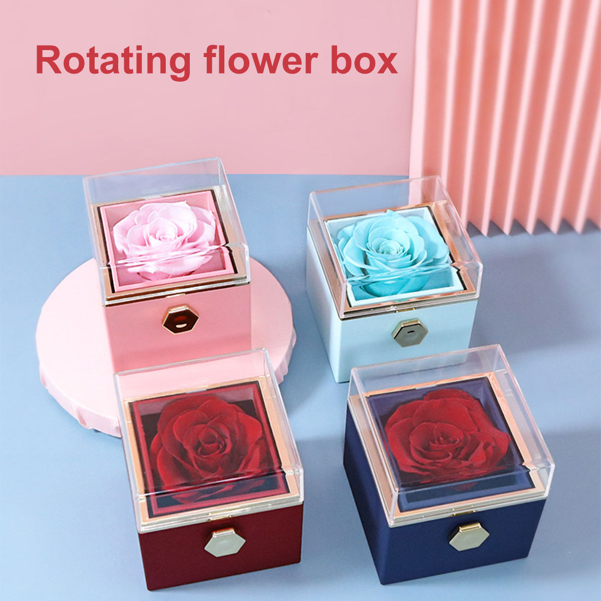 Jiditech Valentine's Day Rotating Rose Gift Box Preserved Flower Rose ...