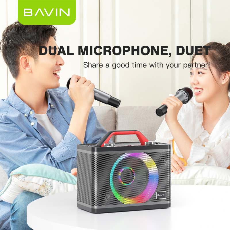 BAVIN BM10 Bluetooth Wireless Portable Karaoke Speaker w/ Dual Bluetooth Microphone Light ...