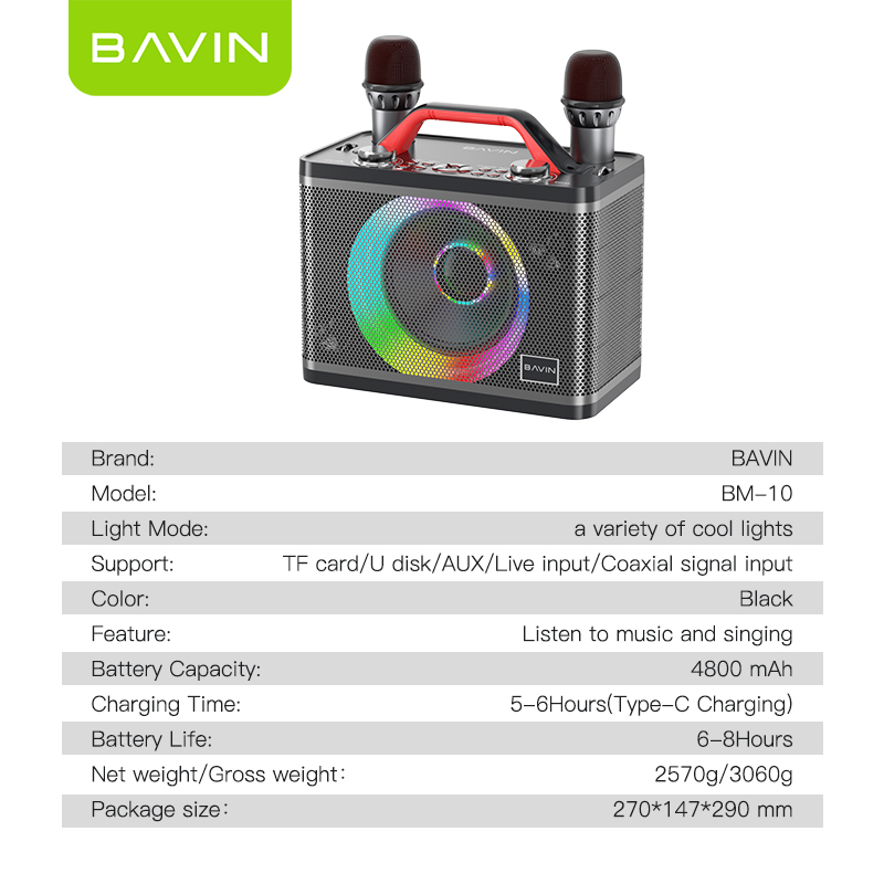 BAVIN BM10 Bluetooth Wireless Portable Karaoke Speaker w/ Dual ...