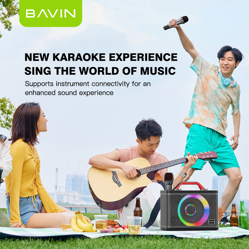 BAVIN BM10 Bluetooth Wireless Portable Karaoke Speaker w/ Dual Bluetooth Microphone Light ...