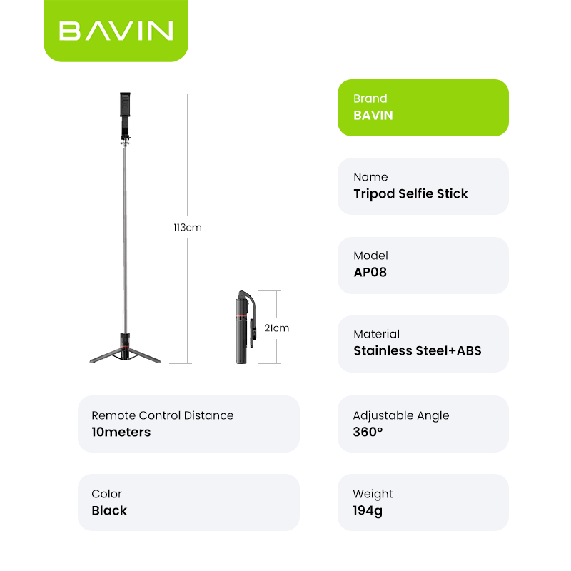 BAVIN P08 Bluetooth Wireless Portable Monopod Selfie Stick Sturdy ...