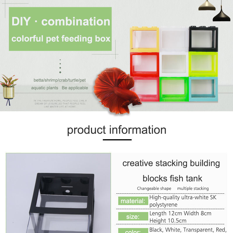 Mini Aquarium Fish Tank Block Tank Desktop Betta Guppy Building Block ...