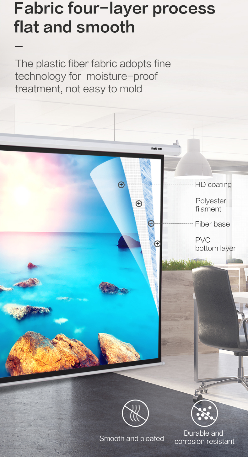Deli Projection Screen Retractable Pull Down HD Projector White Screen ...