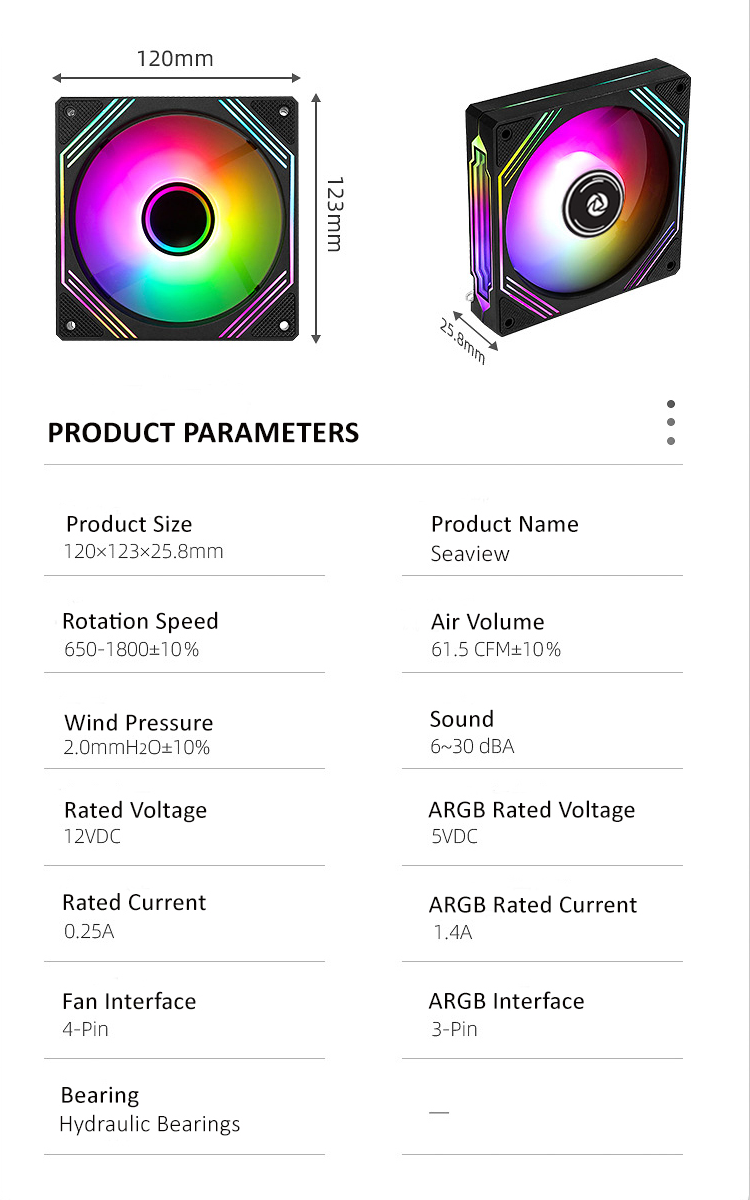 Inplay Seaview X3 120MM ARGB Case Fan 4Pin/6Pin Silent Computer Fan ...