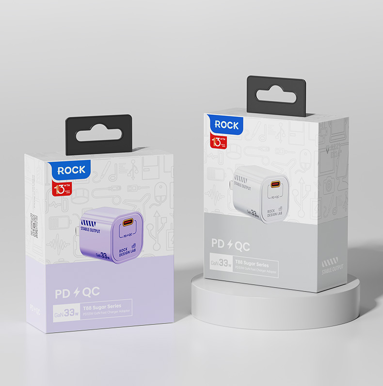 Rock Space T88 PD33W GaN Type C PD3.0 Fast Charging Adaptor QC3.0 Fast ...