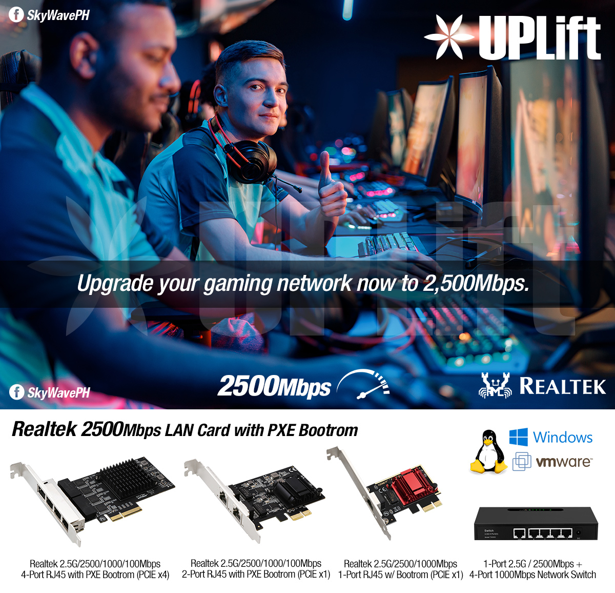 UPLift Realtek 8125B 2.5G 2500Mbps LAN Adapter and Switch for PC Pisowifi PXE Bootrom (Quad Port ...