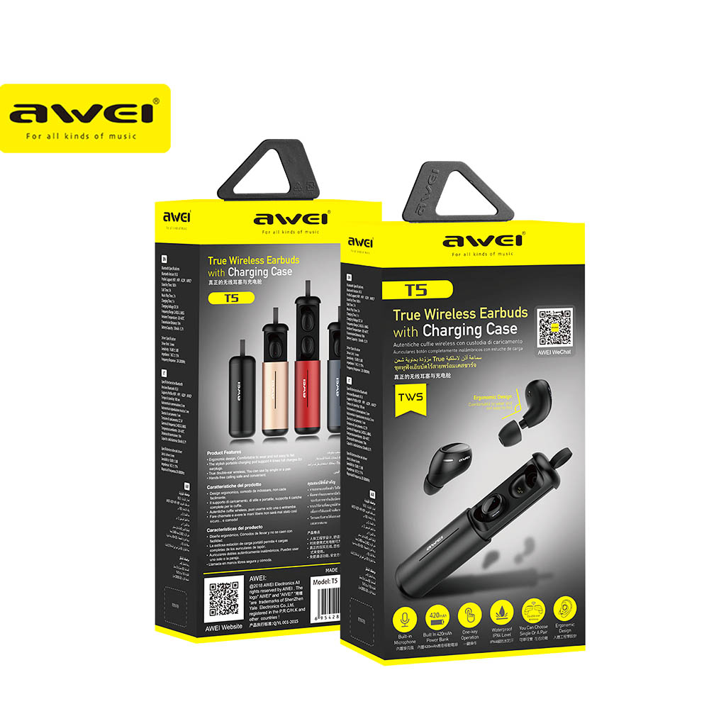 Awei T5 In-Ear TWS Wireless Bluetooth Earbuds Headset With Charging ...