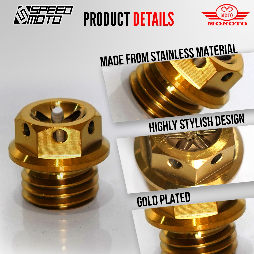 UNIVERSAL ENGINE OIL BOLT STAINLESS GOLD PLATED DRAIN OIL PLUG ...