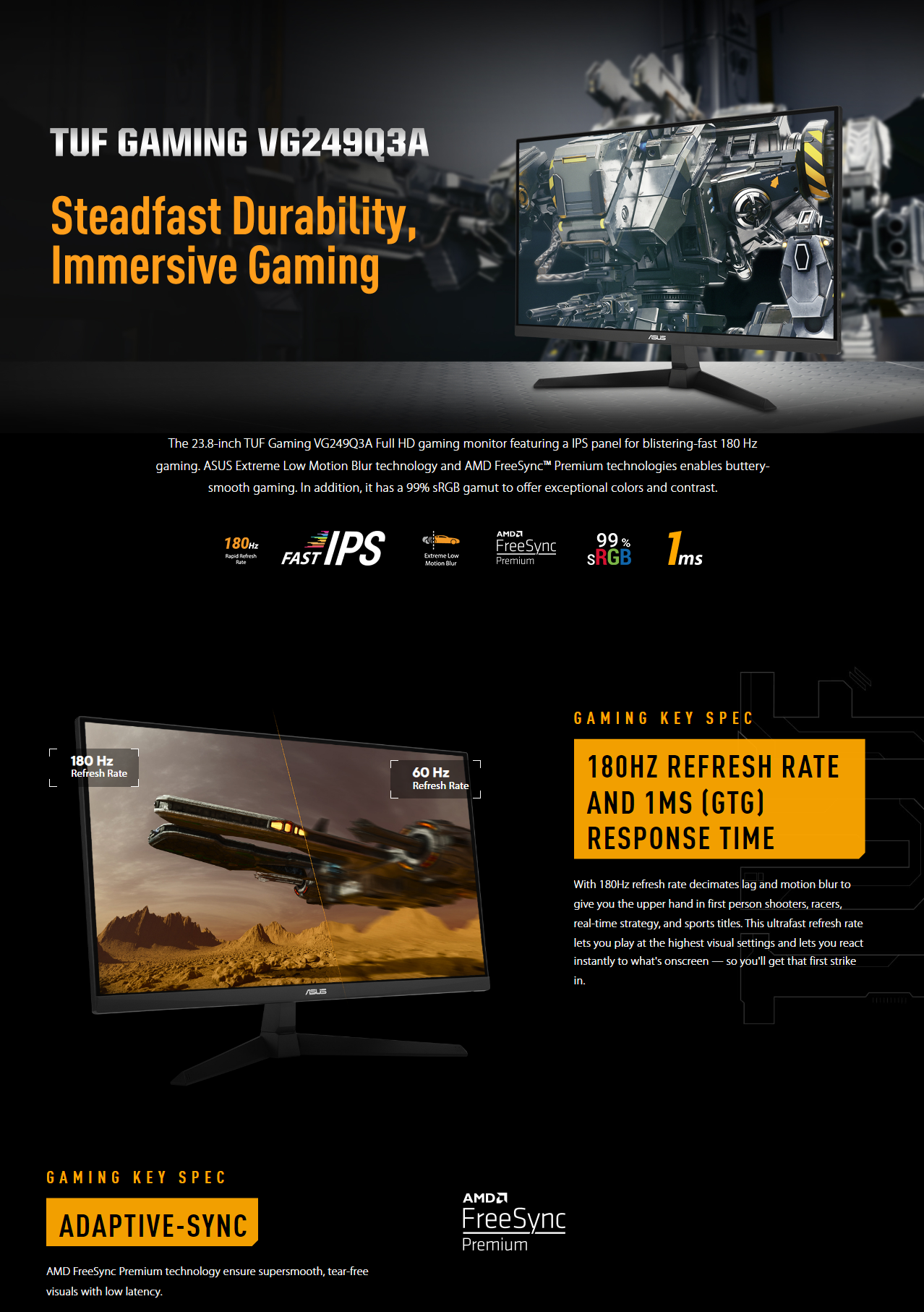 Asus VG249Q3A 24" FHD 180Hz 1ms Fast IPS Technology FreeSync Premium ...