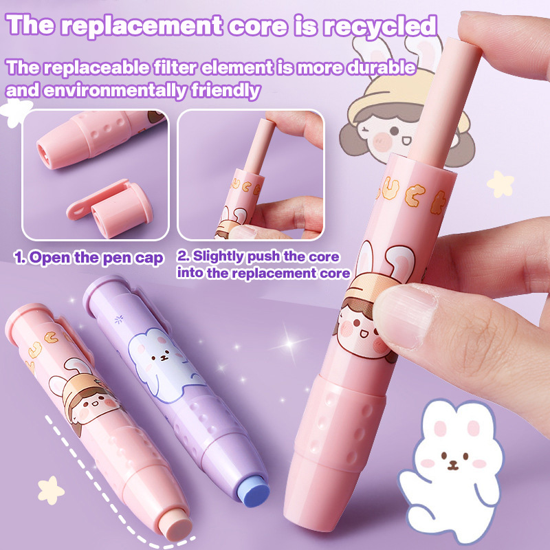 Cartoon Cute Eraser Retractable Pressable Eraser kid Pen Type Eraser ...