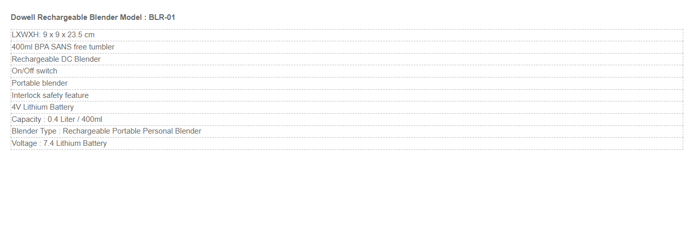 Dowell Rechargeable Blender BLR 01 White - 400ml | Shopee Philippines