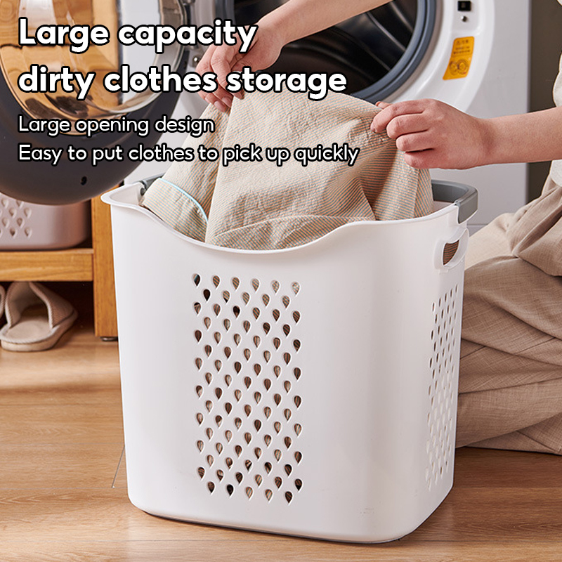 Portable Laundry Basket Hollow Design Clothes Organizer Plastic Storage Bin with Handles ...