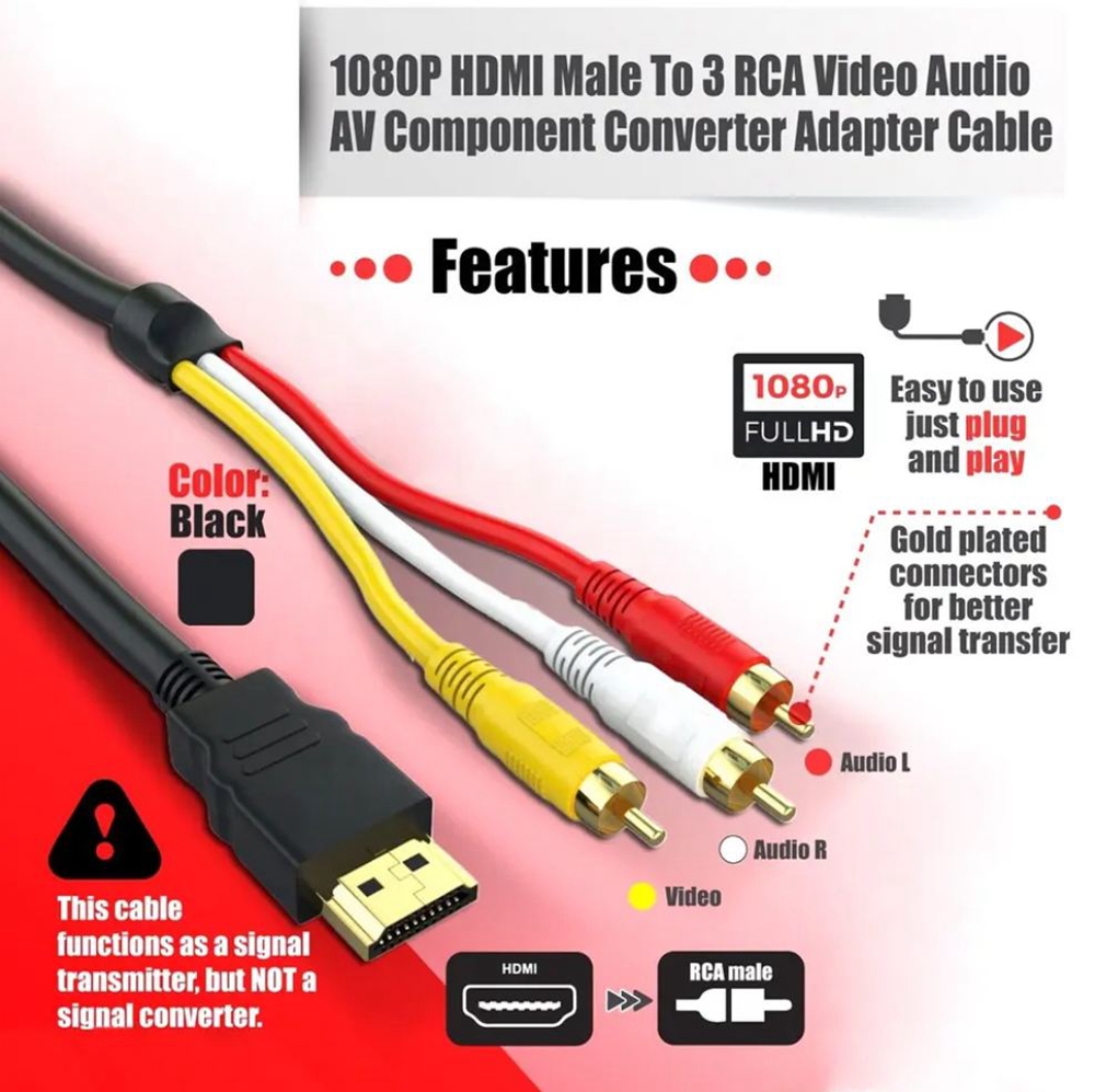 Hdmi Cable To 3 Rca AV Composite Male to Male Connector Adapter Cable Cord Transmitter | Shopee ...