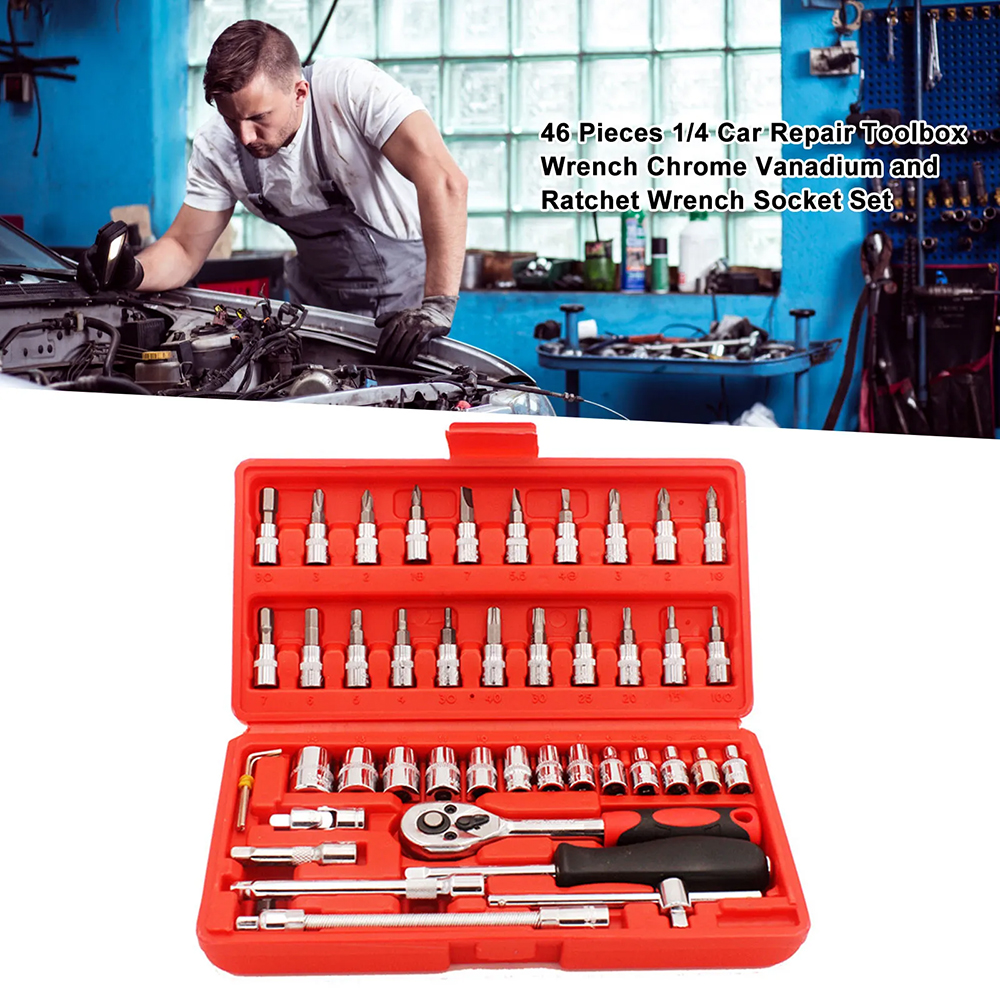 Portable 46 pcs Repair Tool Box Car Motorcycle Repair Set, Hand Tools ...